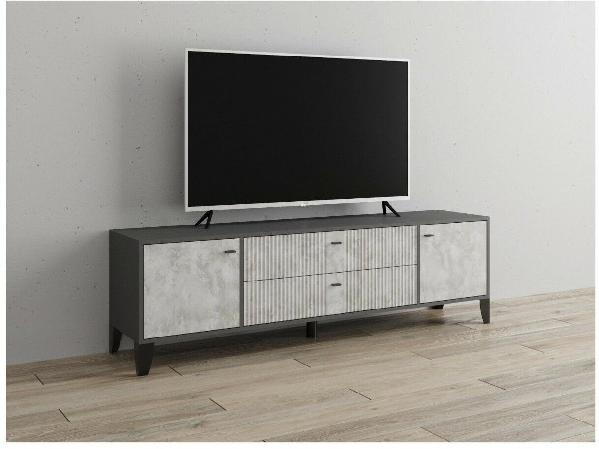 Тумба под телевизор МДМ, ЛДСП, графит/мальта (2 ящика, 2 двери)