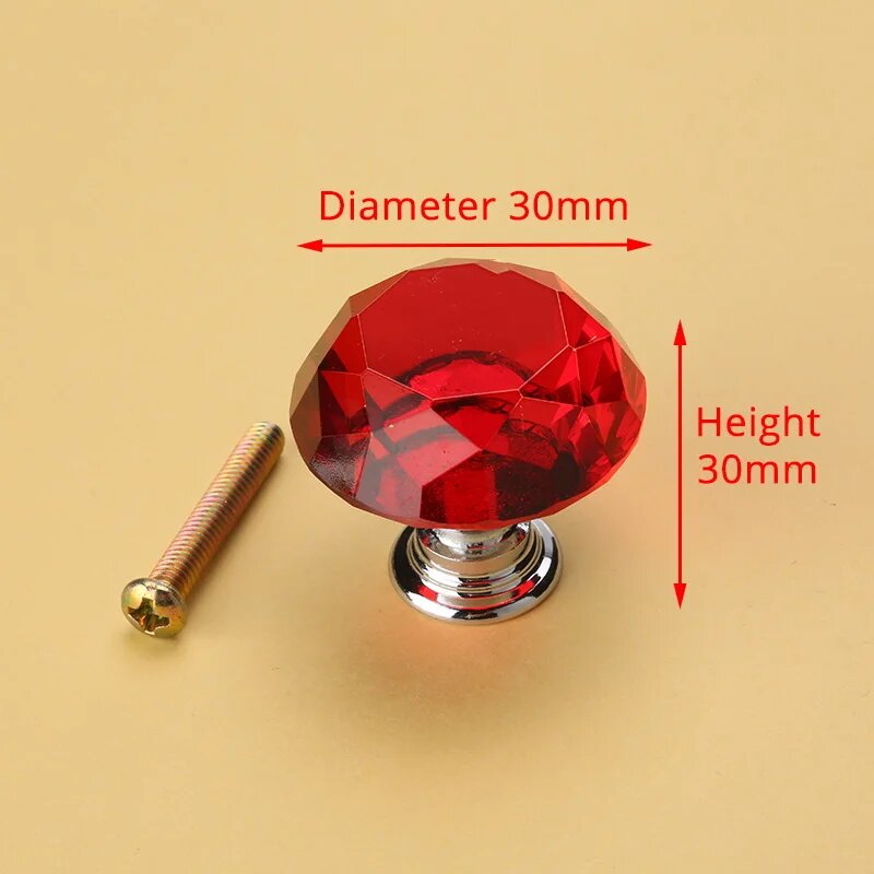 Ручки для шкафа KAK алмазные хрустальные 30mm Red