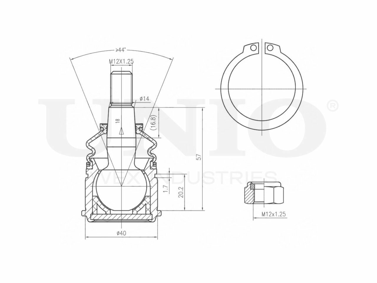Опора шаровая передняя нижняя, для Хонда Аккорд VI 99-, Цивик IV-VI 87-, Срв 95-, Honda Accord Civic CR-V 95-, артикул SSP-20026 производителя UNIO
