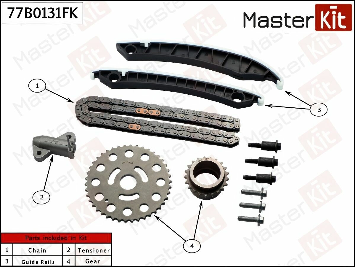 Цепь ГРМ комплект для Рено Колеос, Меган 3, 4, Сценик 3, 4 77B0131FK MASTERKIT