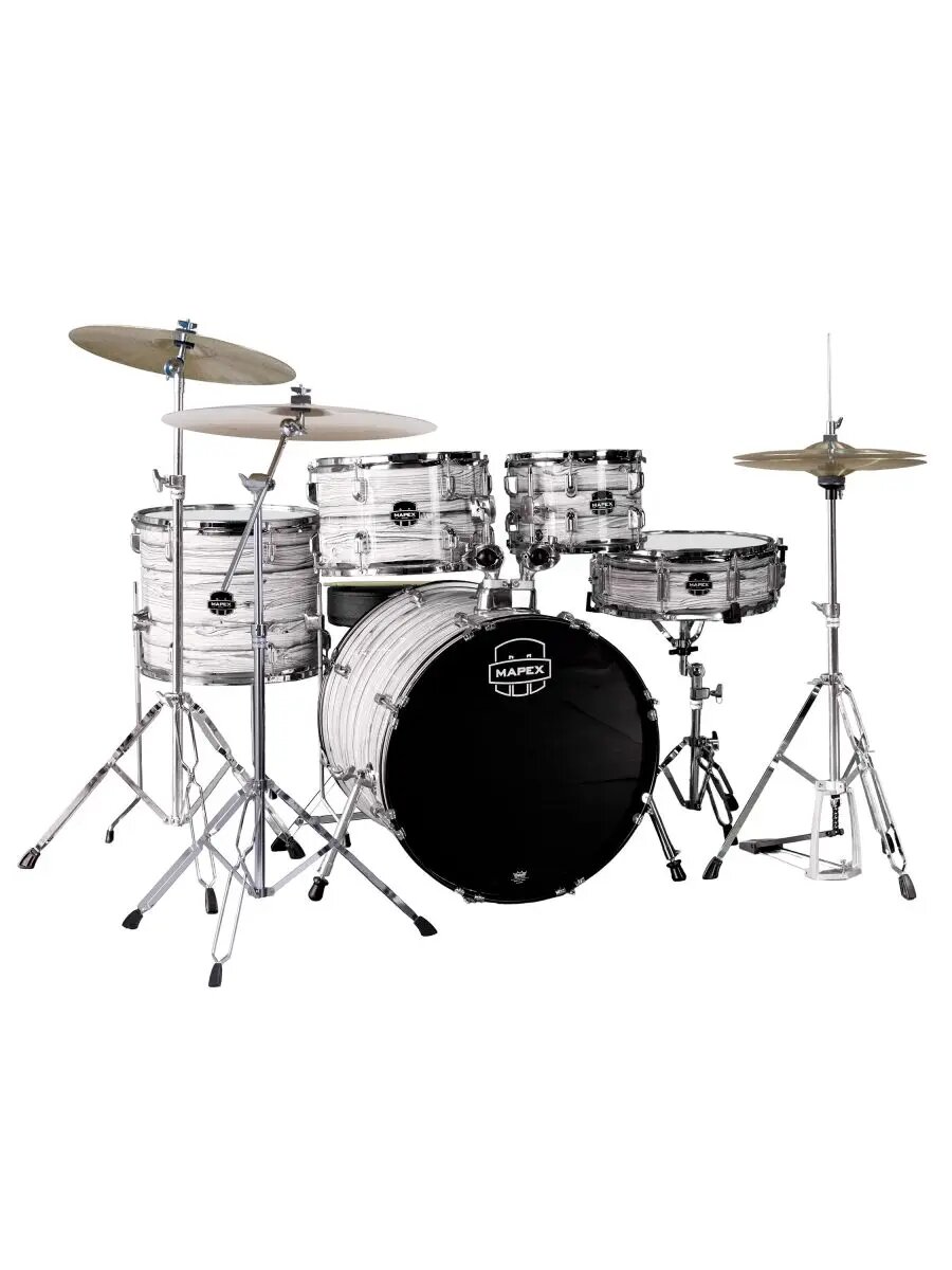 Mapex CM5295FTCFI Ударная установка из 5-ти барабанов, COMET series: BD2216, TT1007, TT1208, FT1614, SD1450, педаль P250, стойки: H250, C250, B250, S250, стул T400, тарелки 14" HIHAT +16" CRASH + 20" RIDE, цвет WHITE MARBLEWOOD