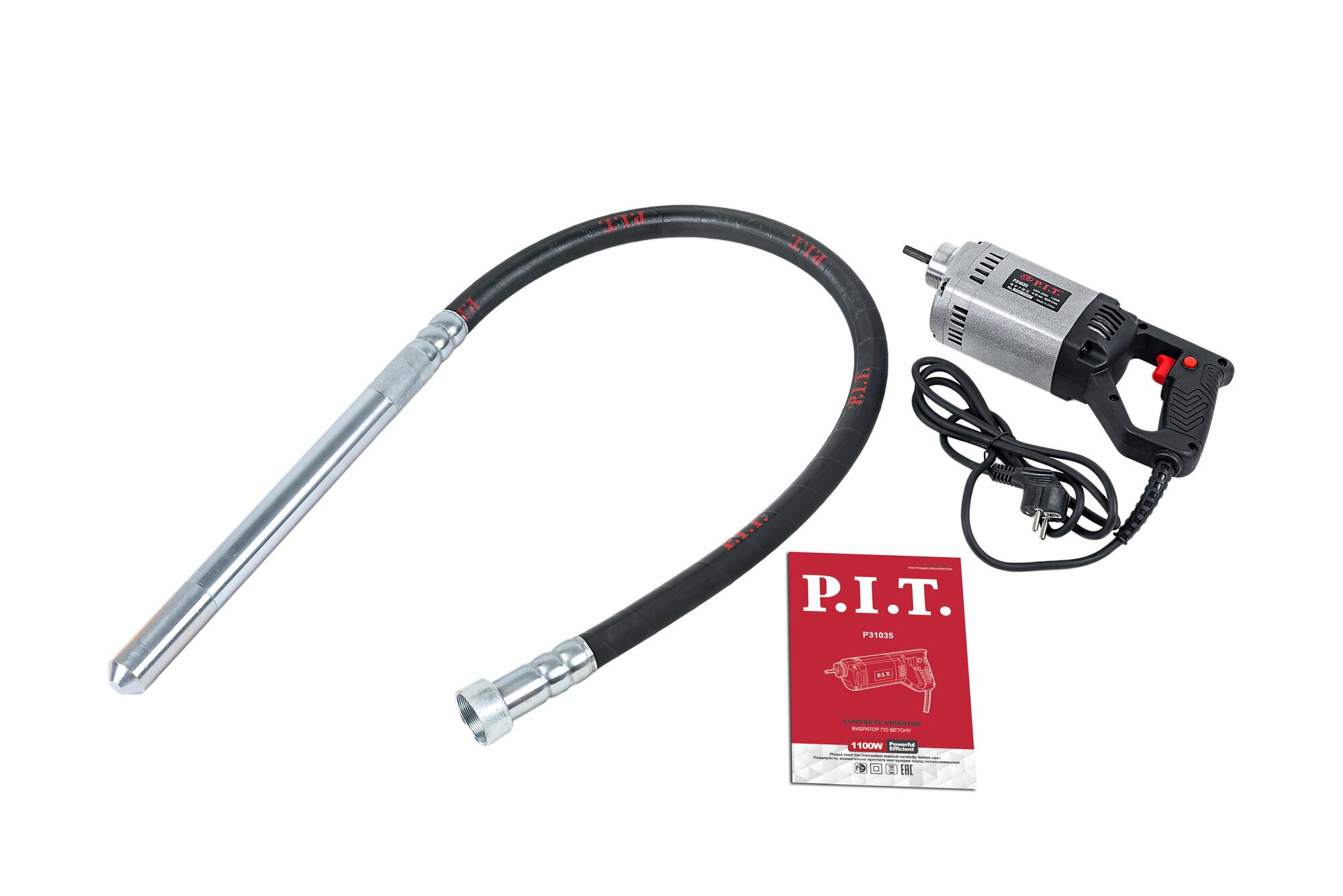 Вибратор для бетона PIT P31035, портативный, мощность 1100Вт