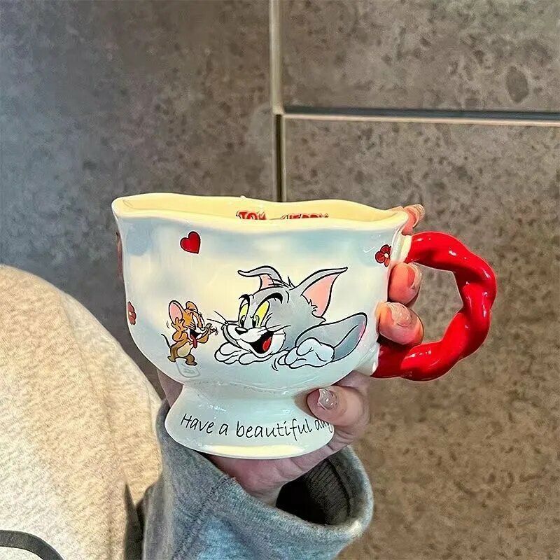 Чашка "Том и Джерри", для чая, 360мл, красная, для СВЧ, с подстаканником, 1шт