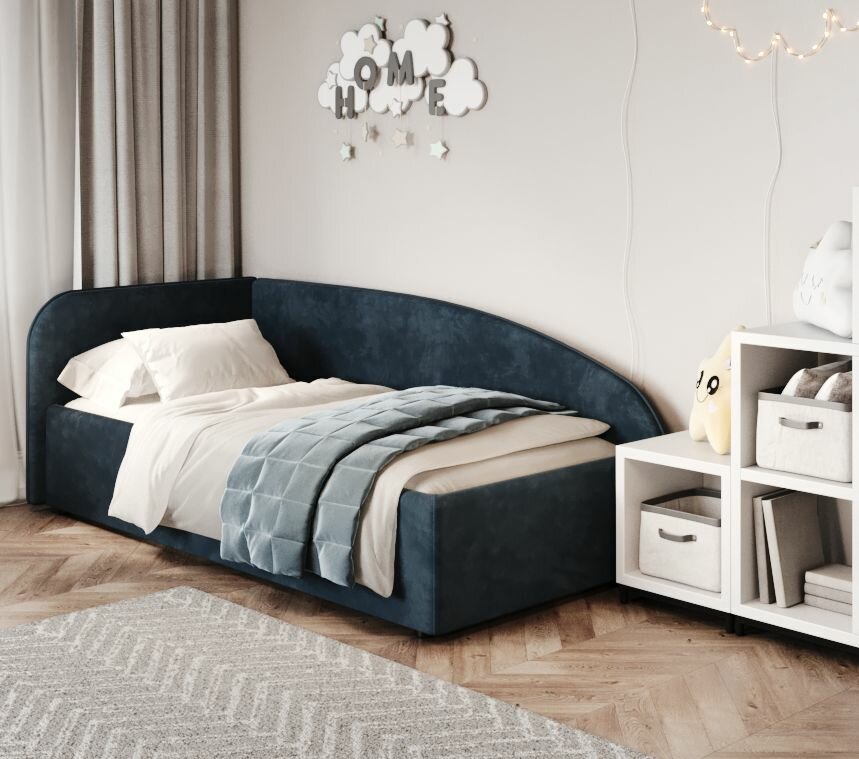Кровать Элис 90х200 Синий Велюр Левый Угол