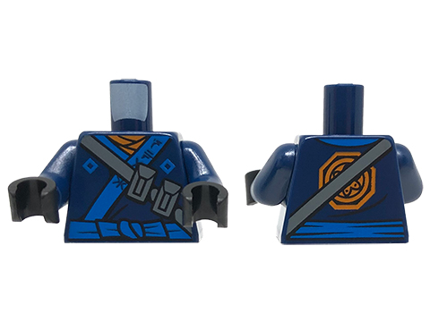 Torso Ninjago Robe with Ninjago Logogram 'SPARK', Orange Scarf, Blue Sash and Orange Emblem Pattern / Dark Blue Arms / Black Hands, 973pb2807c01 Dark Blue U