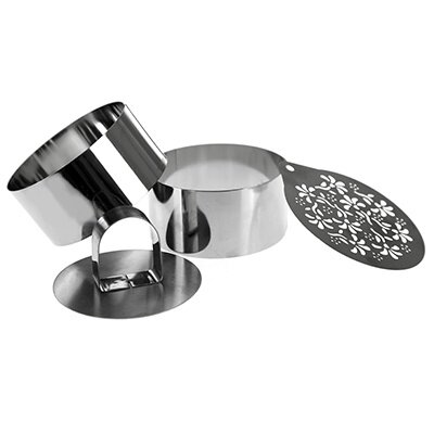 Кулинарные формы КНР Для гарниров, салатов, кондитерских изделий, 7,7х7,7х4 см, крышка-пресс 7,6 см, трафарет 8,5 см, 2 шт