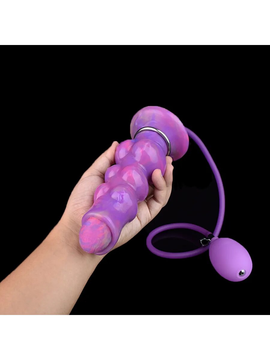 Фаллоимитатор вагинальный с помпой и яйцами, необычный, рельефный на присоске
