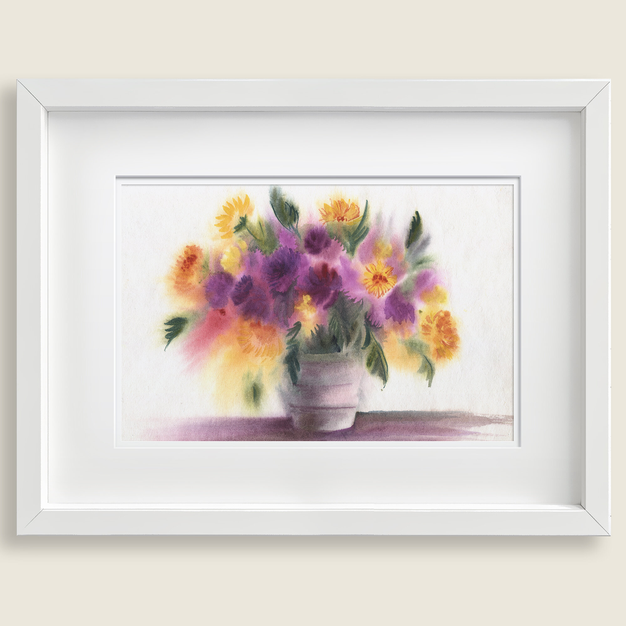 Картина акварелью «Осенний букет» 30х20 см оригинал авторская интерьерная картина от художника в раме 30х40 см