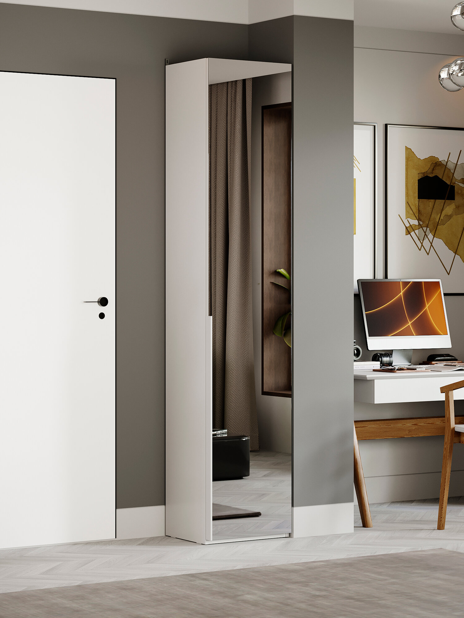 Порто СМ-393.07.212 Шкаф для белья (366) с 1 зеркальной дверью Белый жемчуг/Белый жемчуг