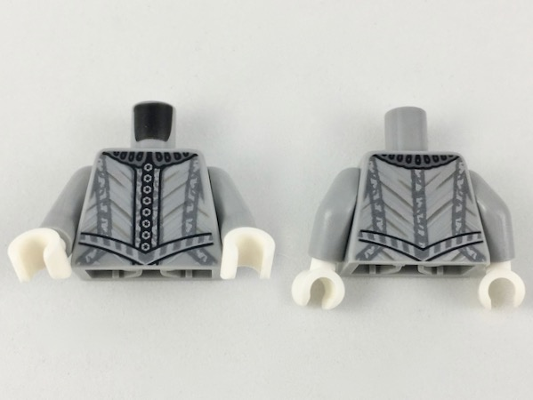 Torso Harry Potter with Silver Collar, Buttons, and Trim Lines Pattern / Light Bluish Gray Arms / White Hands, 973pb3198c01 Light Bluish Gray U
