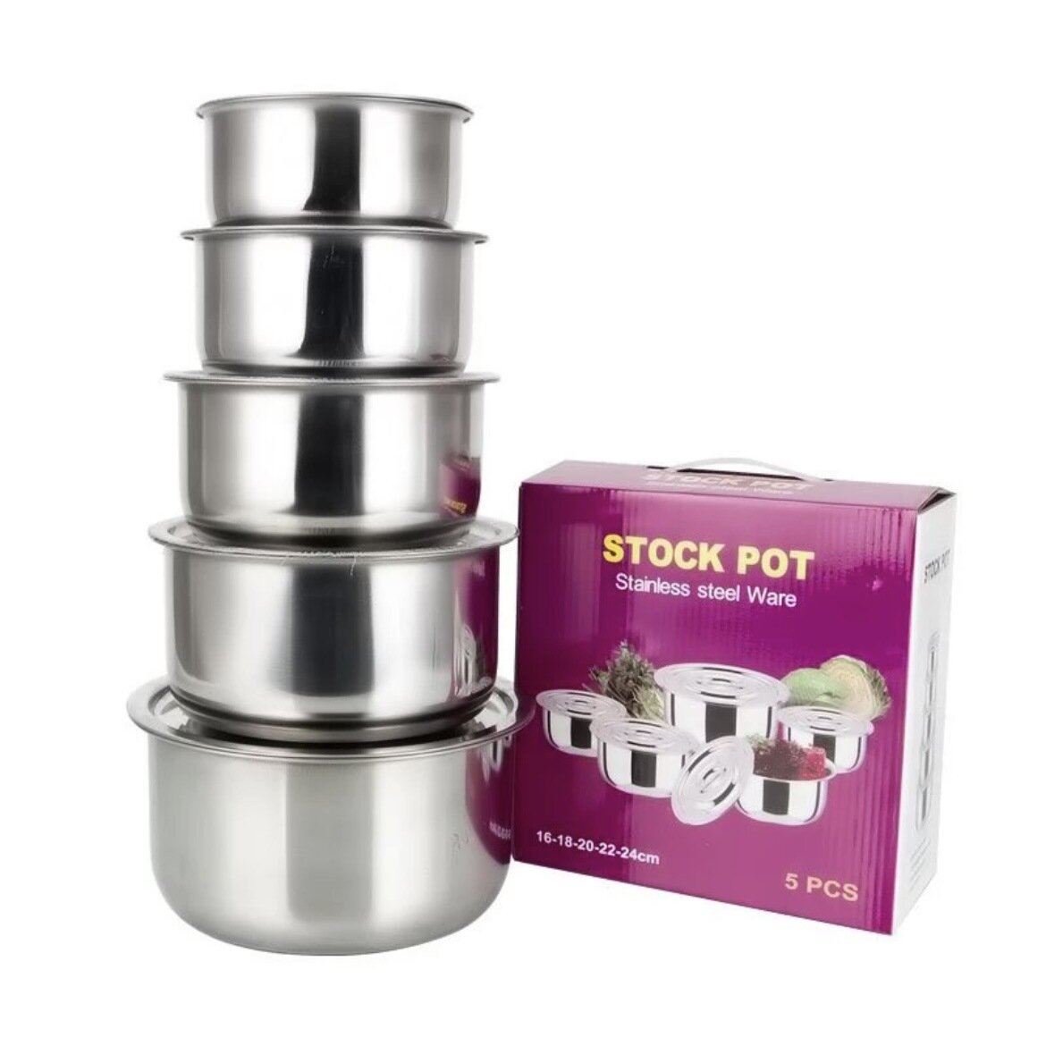 Набор кастрюль "5 в 1", 23 см, нержавеющая сталь, для индукции, антипригарное покрытие