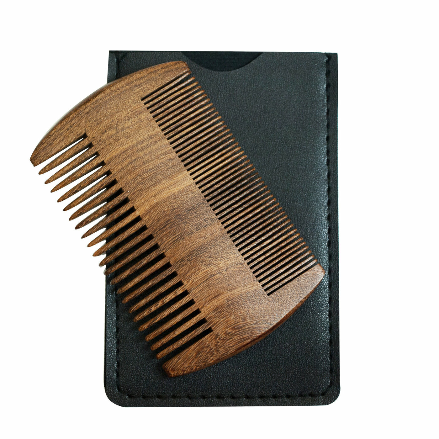 Расческа-гребень из сандалового дерева для волос и бороды в черном чехле