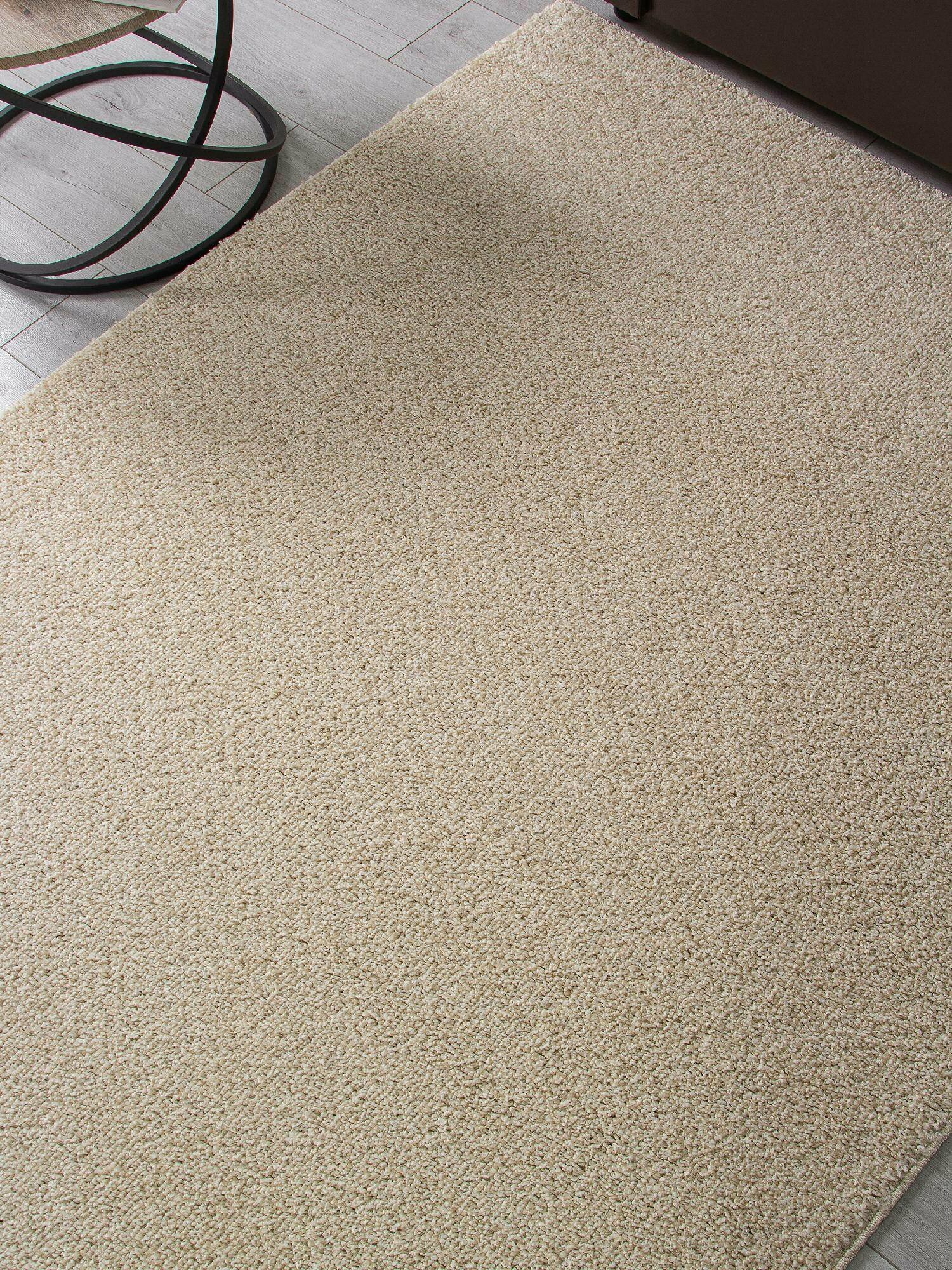 Ковер на пол в спальню в гостиную 120х180 см бежевый однотонный ворс 18 мм шегги 406321 Kover-Russia