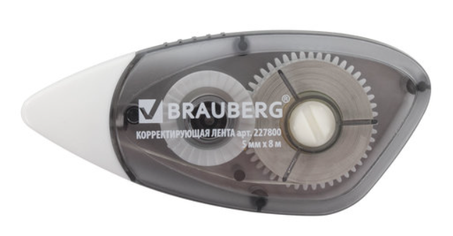Корректирующая лента BRAUBERG BLACK&WHITE 5 мм х 8 м, корпус черный тонированный, механизм перемотки