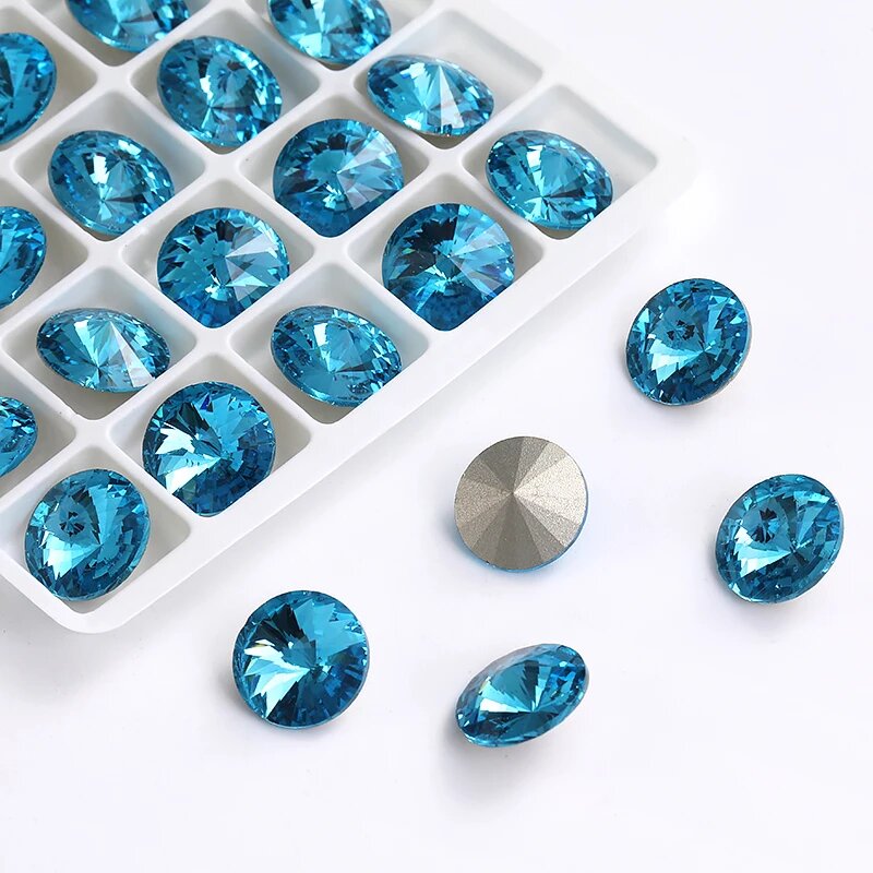 Круглые стеклянные стразы для рукоделия 6 мм/14 мм Синий, 6mm 50pcs, Голубой, Aquamarine