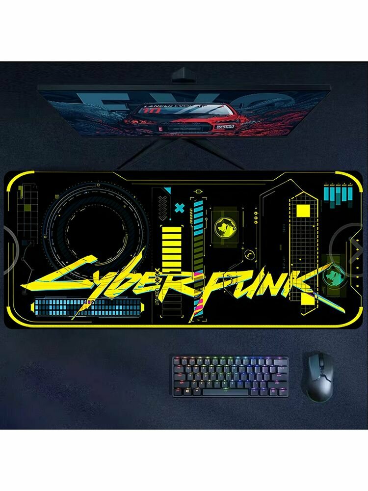 Коврик Cyberpunk "Нескользящий", для киберспорта, для игровых компьютеров, нескользящая основа