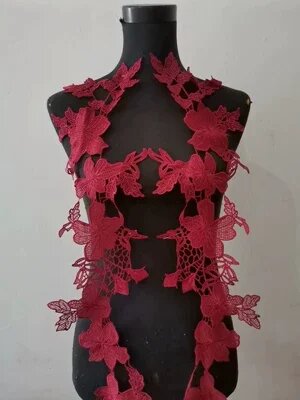 Кружевная аппликация красная, 80x15см, burgundy