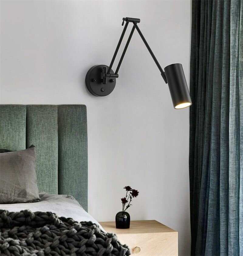 Ywy. горячиеСовременные регулируемые поворотные светодиодные настенные светильники с длинным рычагом и выключателем для домашнего декора прикроватной тумбочки в спальне, золотое бра