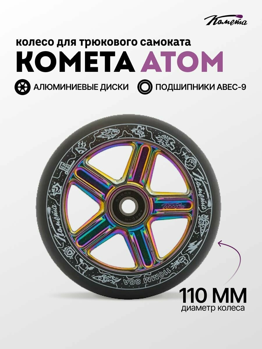 Колесо для трюкового самоката Комета 110мм Фэйт (Черный / Неохром)
