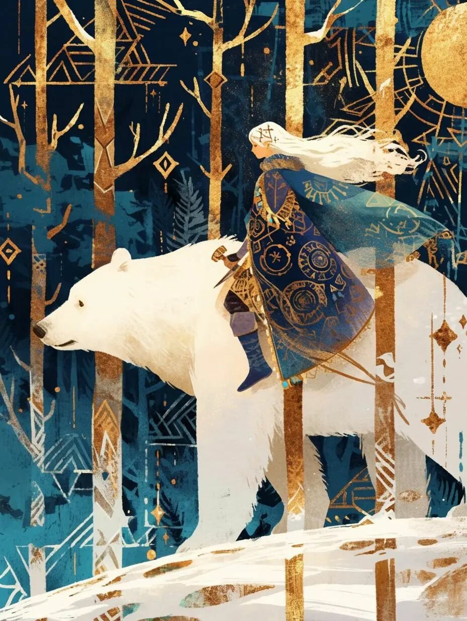 Алмазная картина "Белый медведь и девочка" алмазная огранка 40х50 см,40X50CM, белый