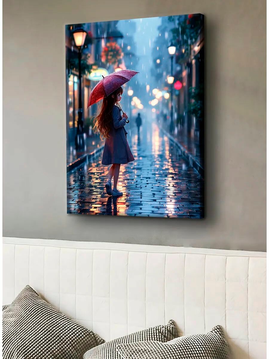 Картина "Девочка с зонтиком", интерьерная 30х40см 1шт.