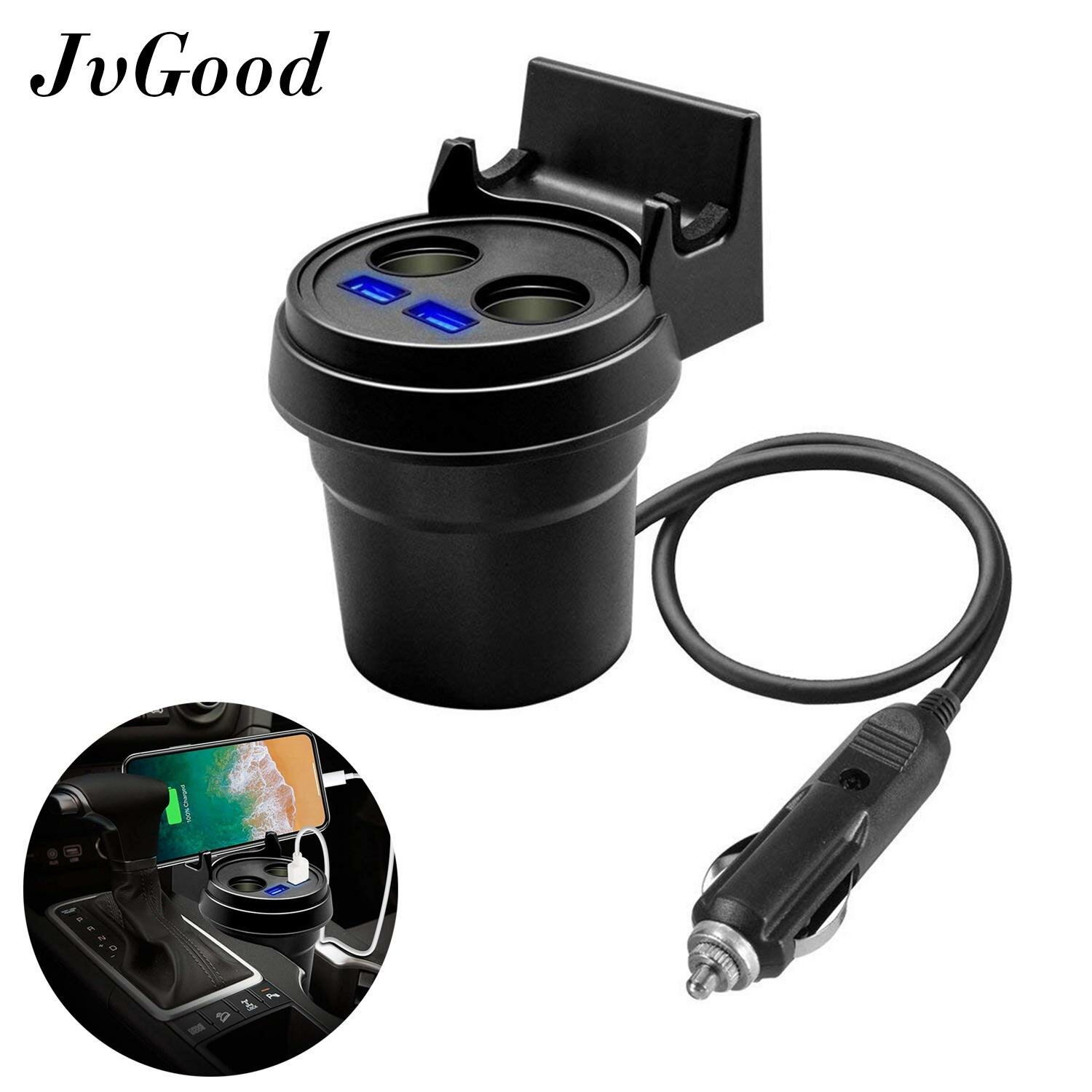 JvGood Автомобильные зарядные устройства для стаканов 3 в 1, держатель для стаканов с функцией быстрой зарядки 12 В-24 В 3,1 А, 2 порта USB, зарядные устройства и 2 автомобильных гнезда для зарядного устройства