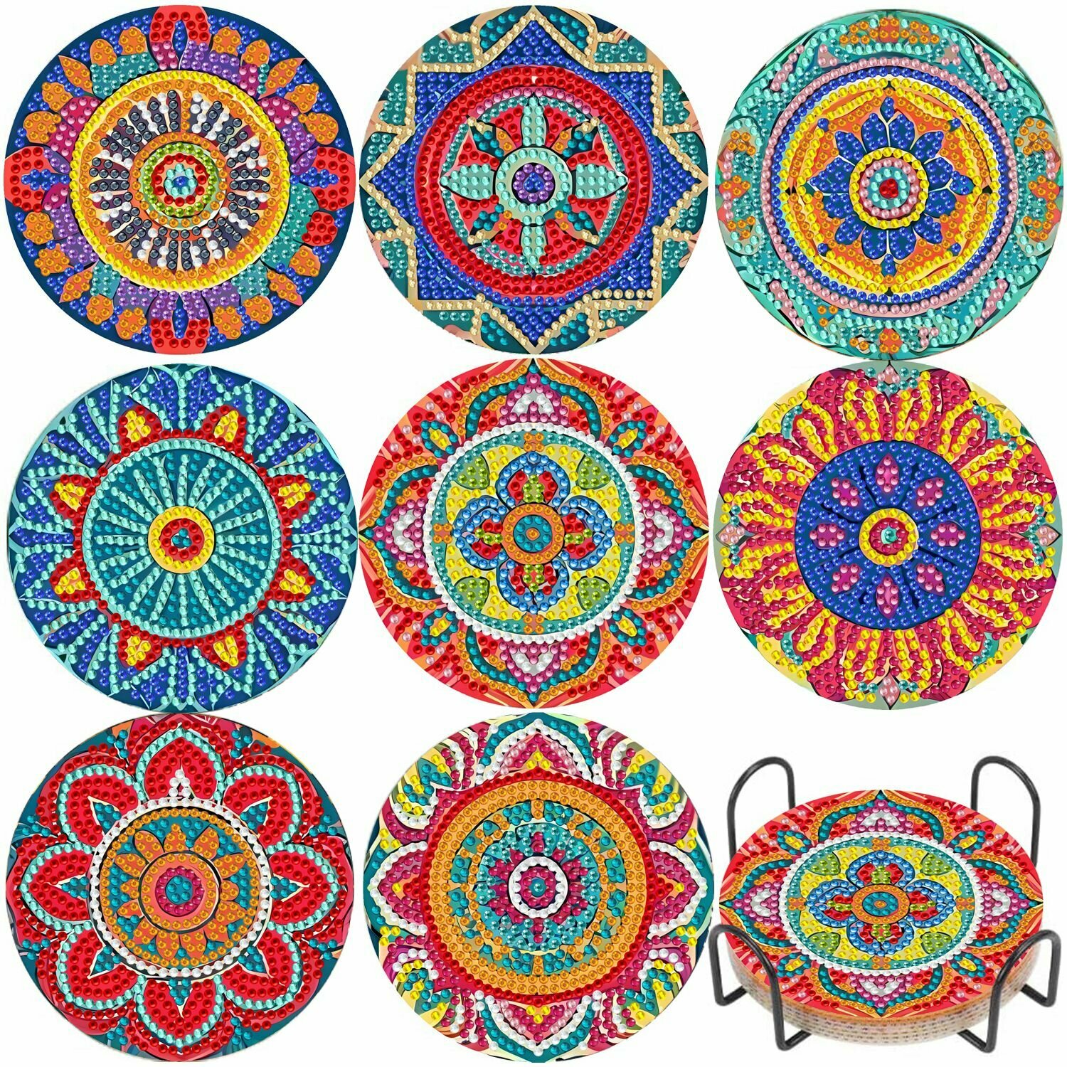 Алмазная мозаика Подставки под стакан 8шт Алмазная вышивка / картина стразами/Узор мандалы