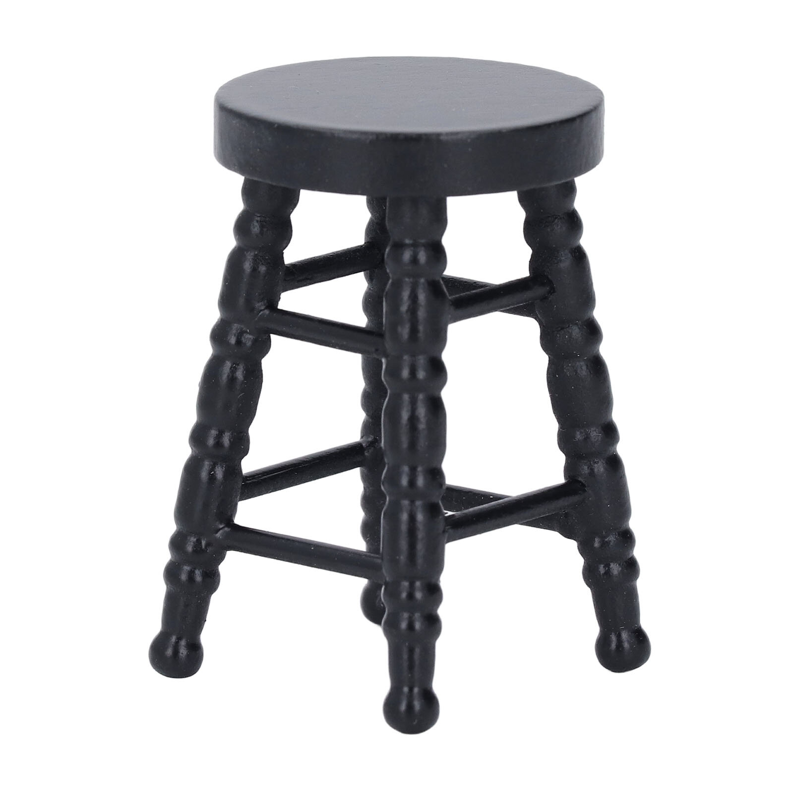 Деревянный табурет-стул для кукольного домика в масштабе 1:12, ручная работа, миниатюрная круглая игрушка, черный.