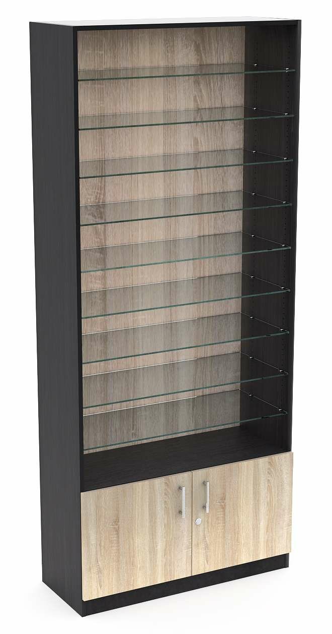 Стеллаж с 9-ю стеклянными полками 400x900 мм серии UP-9 №14 (З/C - ДВП), Серый