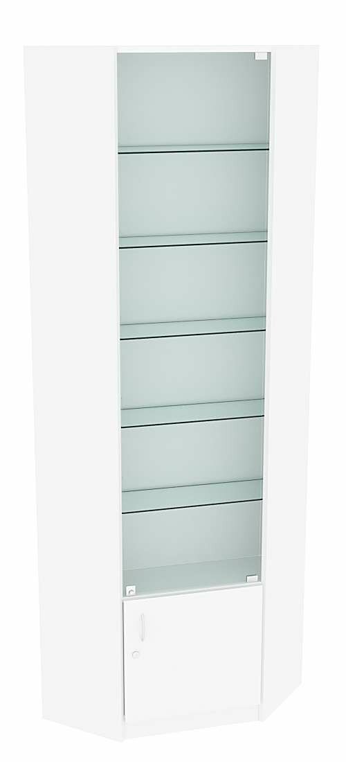 Угловая витрина сэсп-z №5-300 (З/C - ДВП) со стеклянными полками и дверкой, Белый