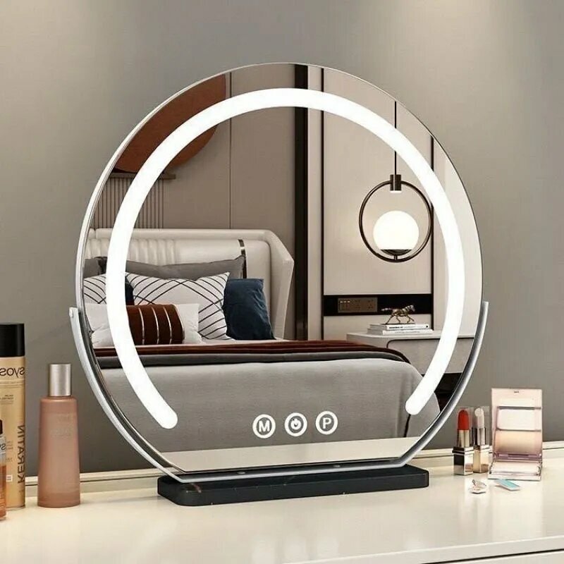 Подключаемая модель Полукруглое настольное зеркало для макияжа со светодиодной подсветкой, диаметр 50 см