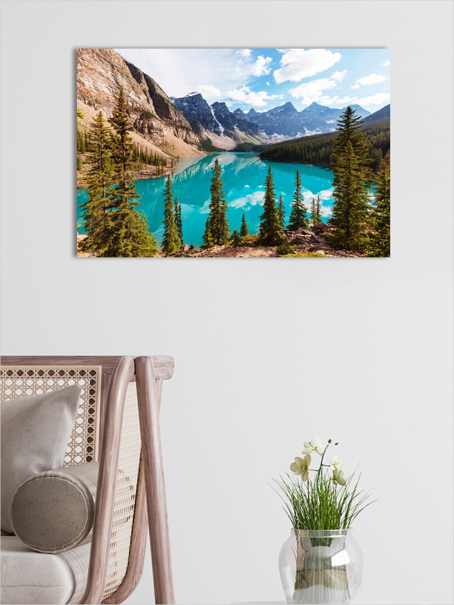 Картина горизонтальная, Хвойный лес у берега озера, 40х60 см Art IrbisPrint натуральный холст на подрамнике 20 мм