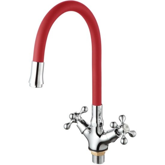 Смеситель для кухни D-lin с гибким изливом D153810-4, хром/красный