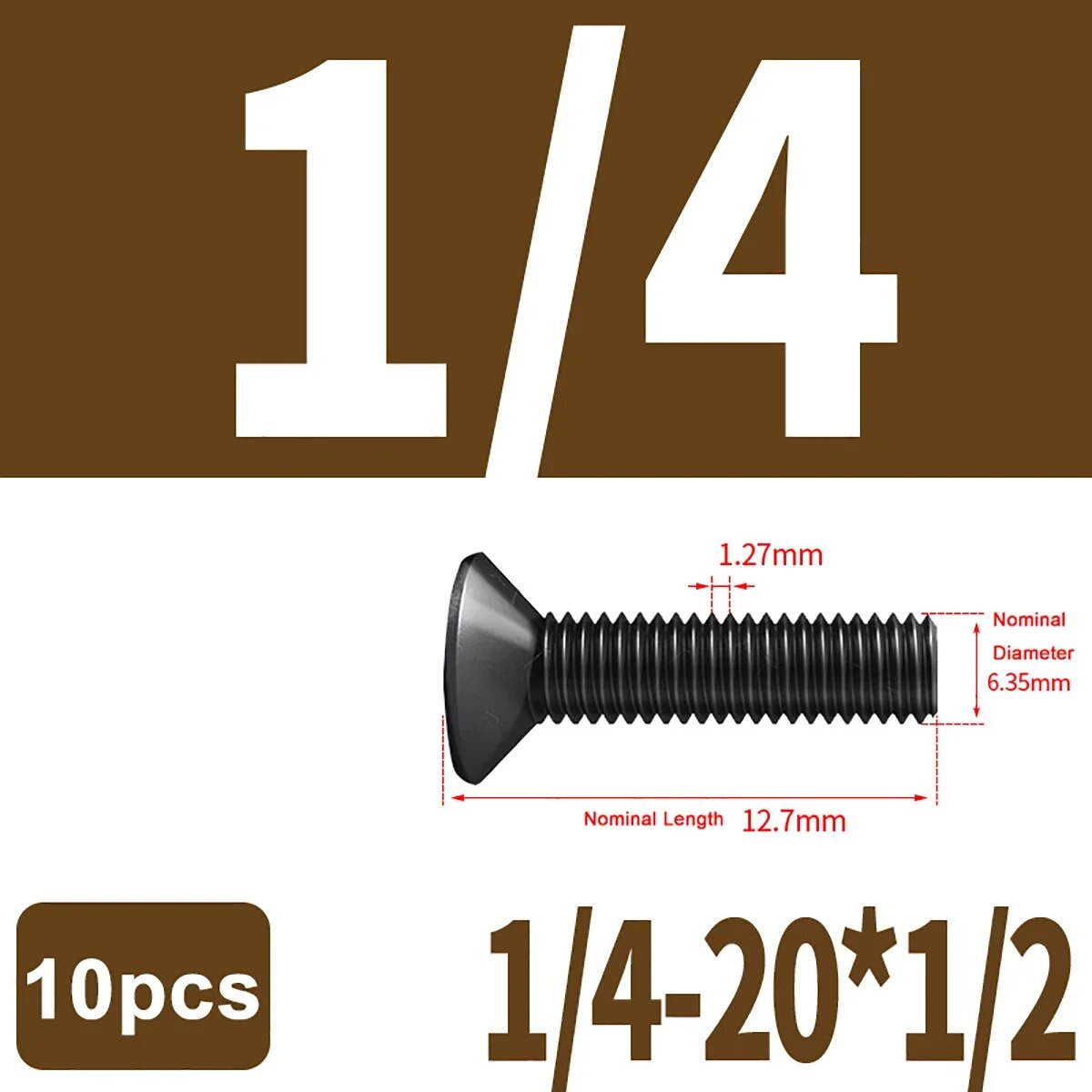 10 шт, резьба BSW 1/4-20, черный класс 10,9, высокопрочные стальные болты с потайной головкой, винты с шестигранной головкой, длина от 3/8 до 2 дюймов