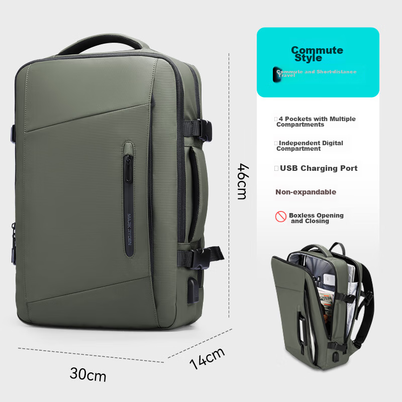 Marco Leiden Backpack for Men, Laptop Bag, Large Capacity, Business Travel Commute, 15.6-Inch Schoolbag, MR9299, Olive Green