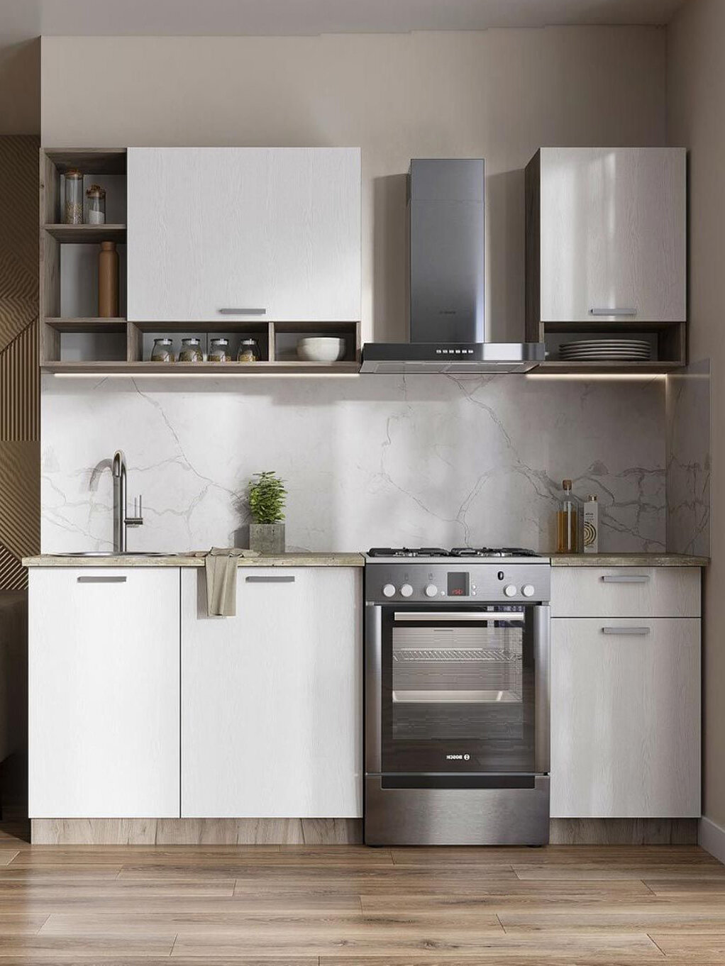 Кухонный гарнитур Стендмебель Рица 1.6 дуб крафт серый / белый, ЛДСП, 1600