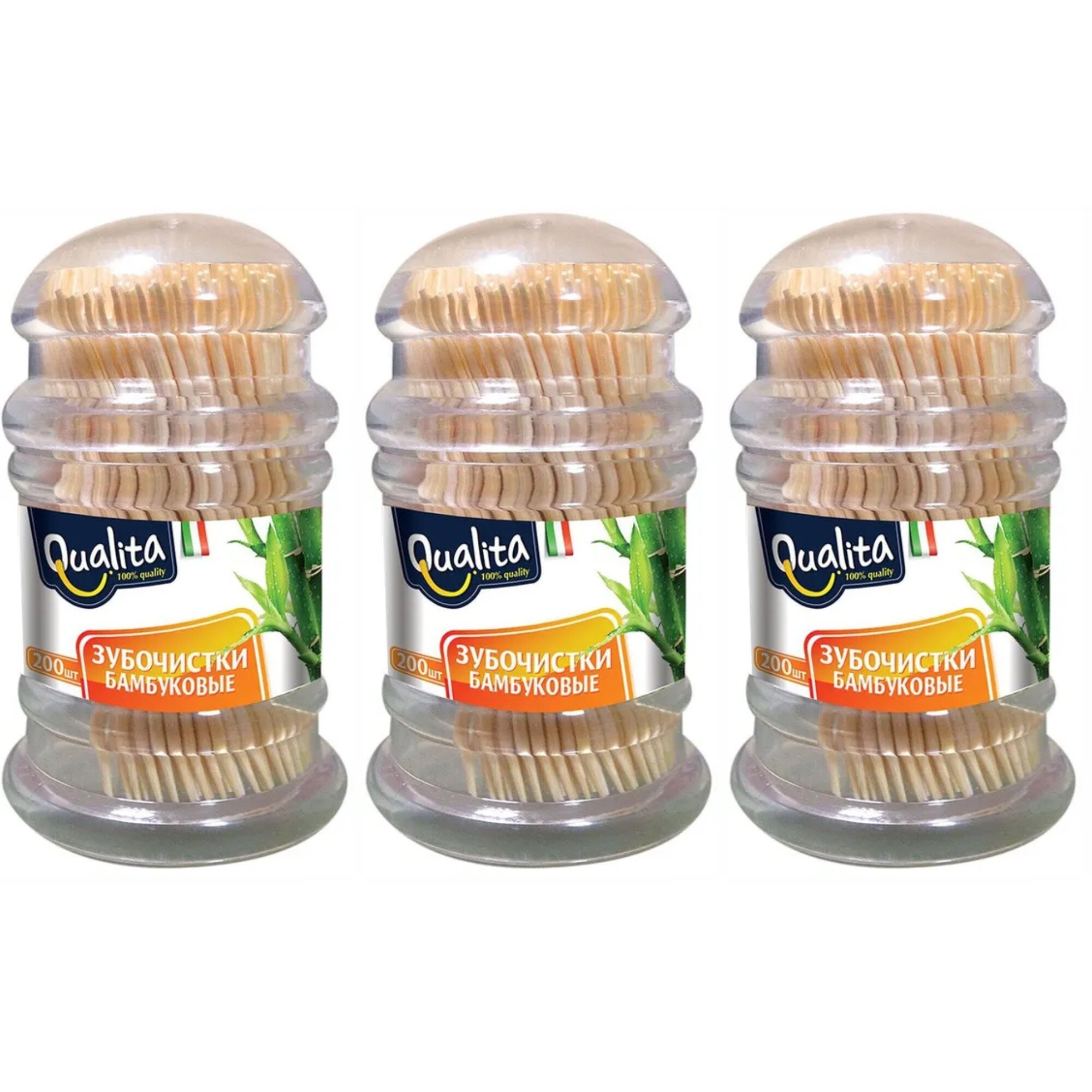 Зубочистки Qualita, бамбуковые, 300 шт/уп, 3 уп