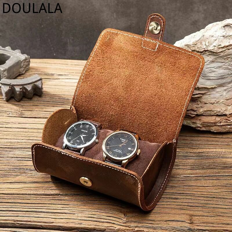 DOULALA Чехол-органайзер Для Часов Из Натуральной Кожи, Классический, Кожаный Футляр Hiram На 2 Часа Для Часов И Браслетов, коричневый