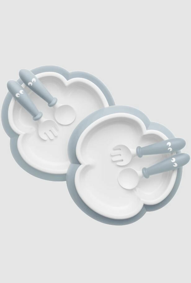 Набор детской посуды Babybjorn: тарелки, вилки, ложки, голубые