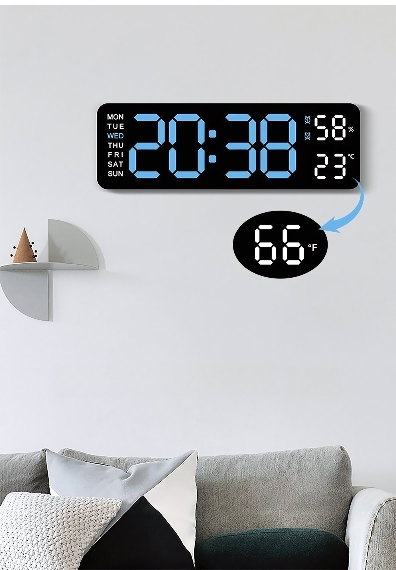 5503 cross-border hot selling electronic clock simple multi-function clock rectangular large font alarm clock hanging Stand clock Black Shell white light (Chinese version) — фото 1