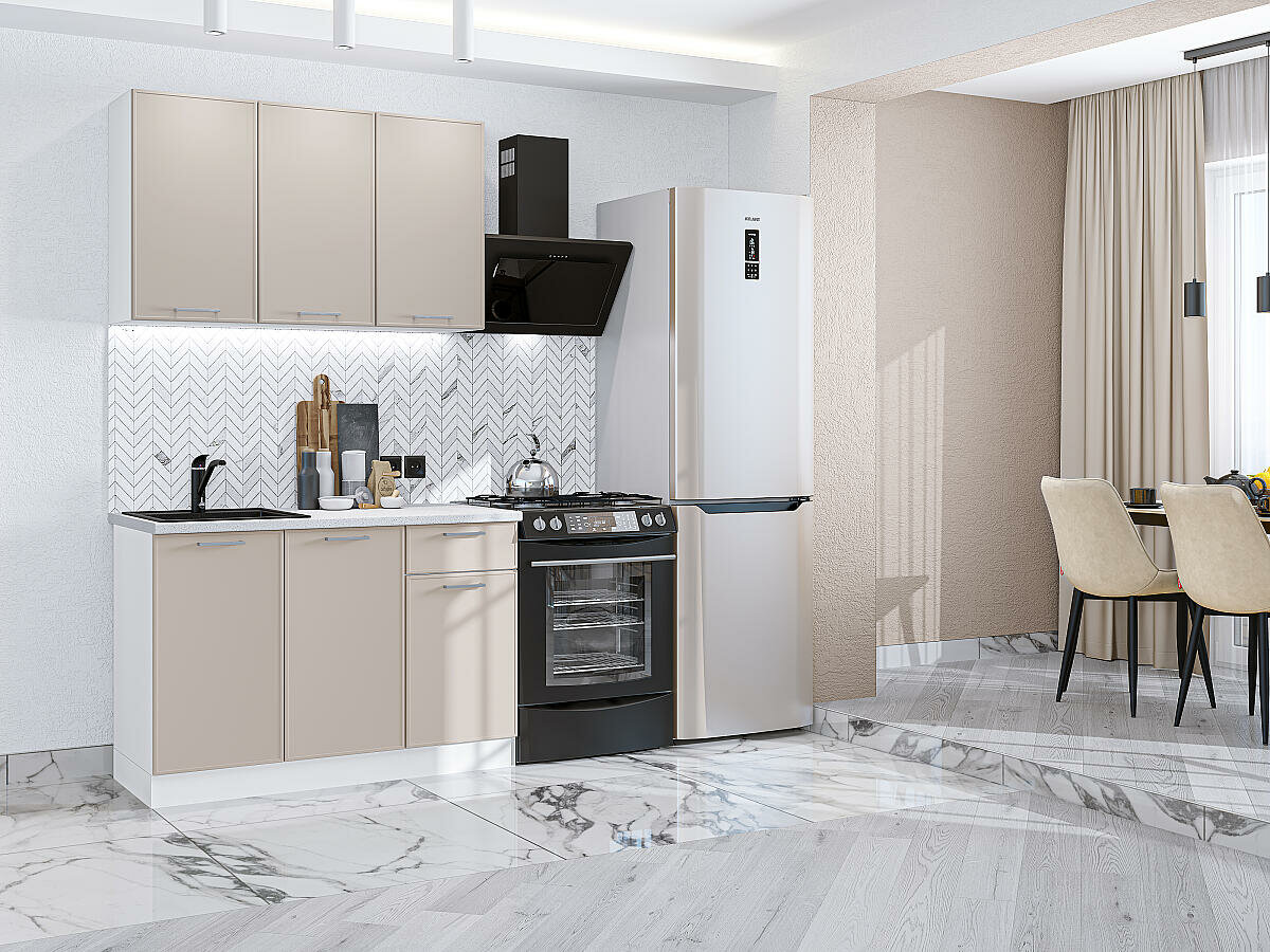 Кухня Квадро-03, цвет фасада Кашемир, цвет каркаса Белый, 2140*1200*600 мм