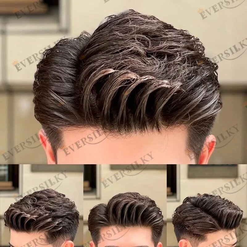 Мужской парик Eversilky, натуральный, коричневый 4 #, 6х8, 110%, 30mm Wave