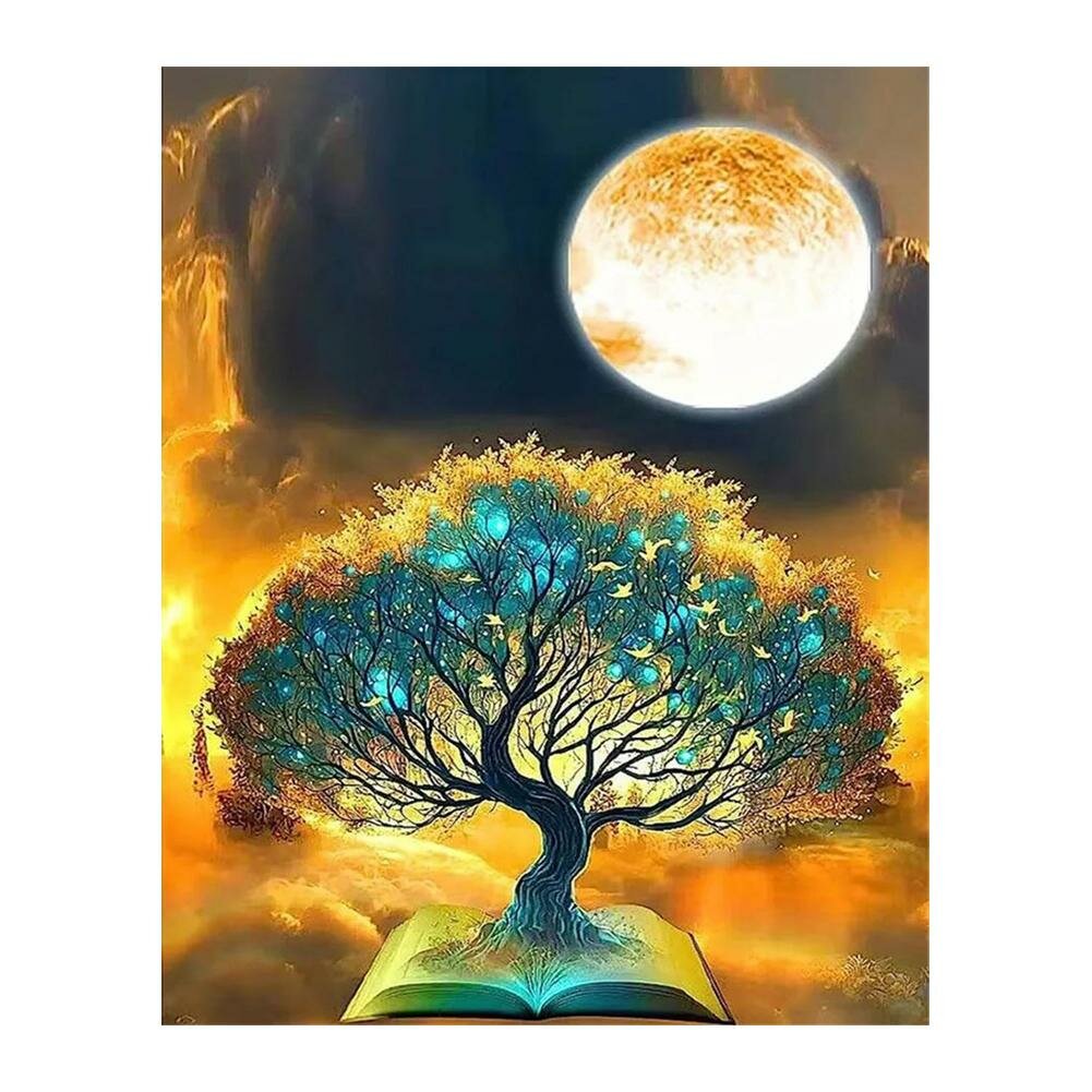 Алмазная мозаика большая картина "Пляжный лунный свет" 30х40 см со светящимся в темноте стразами и 5Д элементами