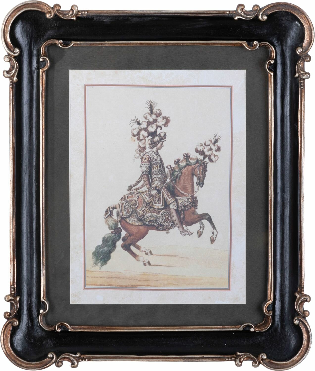 Настенное панно под старину 27х3х32 см из полисмолы и стекла с изображением всадника