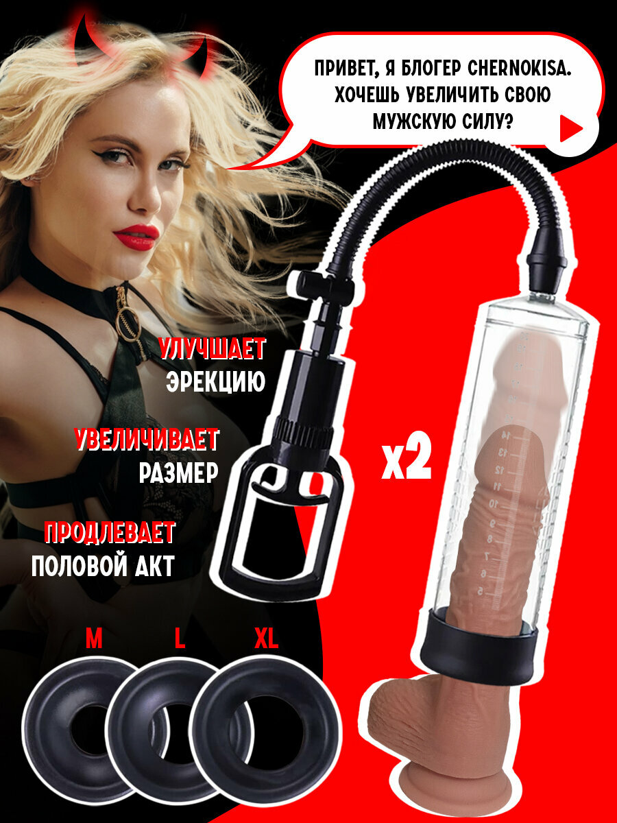 Chernokisa Вакуумная помпа для увеличения члена и улучшения эрекции 3 насадки