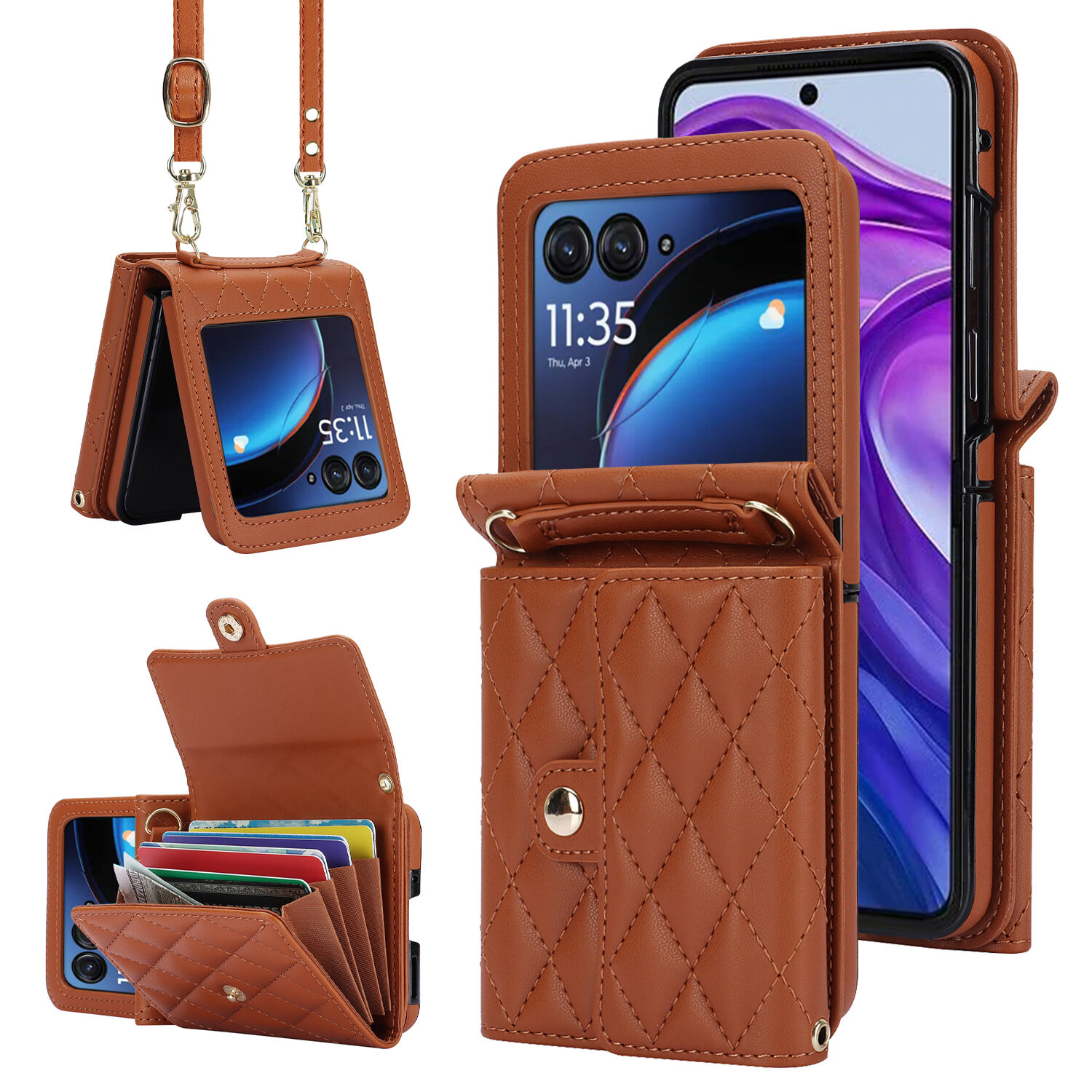 Подходит для Motorola Razr 50 Ultra / Моторола Разр 50 Ультра Модный Чехлы для телефонов, Кошелек премиум-класса, кожаный чехол для мобильного телефона, Motorola Moto 50 Ultra, подставка, soft touch