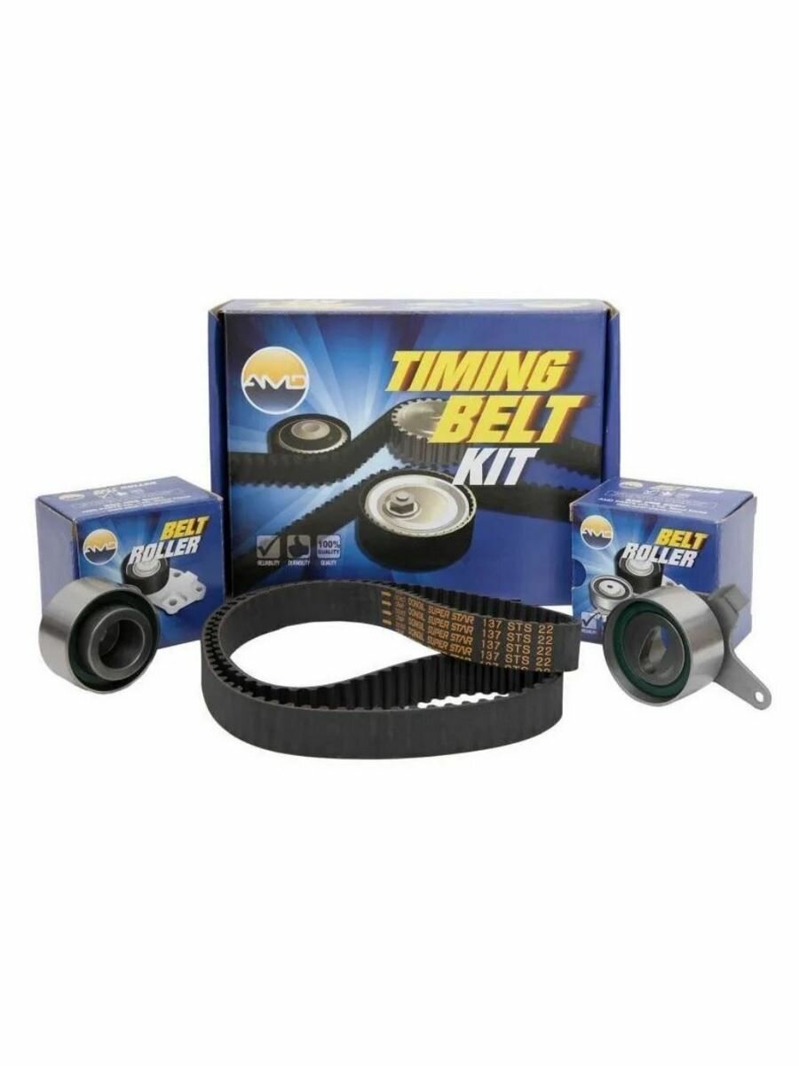 Комплект ремня ГРМ AMD AMDKITBR12, для KIA Rio/Shuma/Carens/Cerato, черный