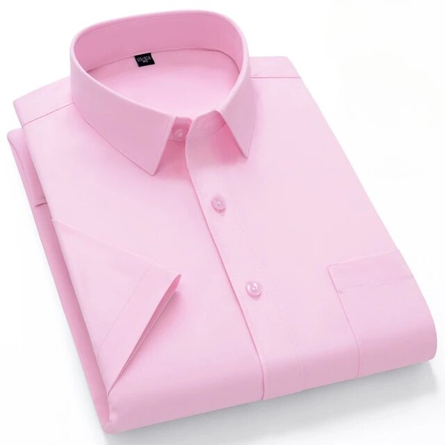 Большие размеры 7XL, летние мужские рубашки с короткими рукавами из бамбукового волокна, облегающие, формальные, мягкие, против морщин, офисная белая, розовая одежда