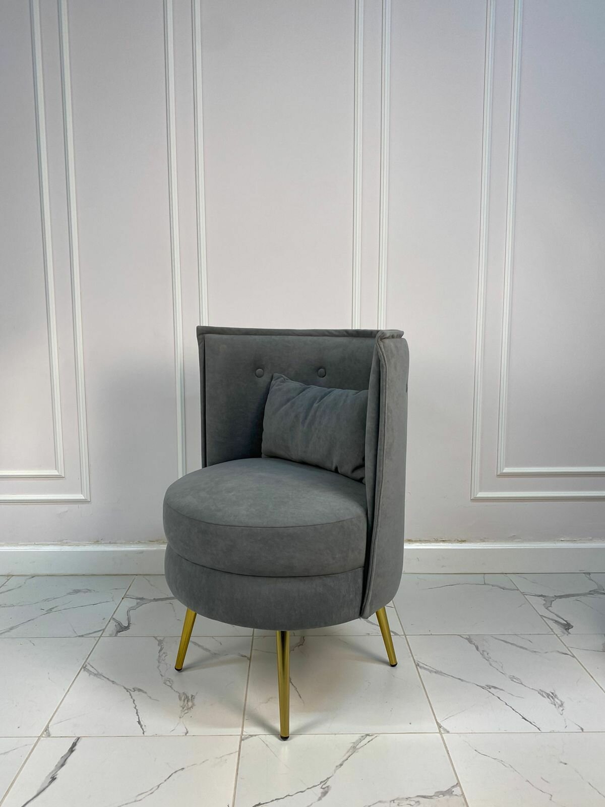 Кресло с полукруглой спинкой "Космос", велюр серый, опоры золото