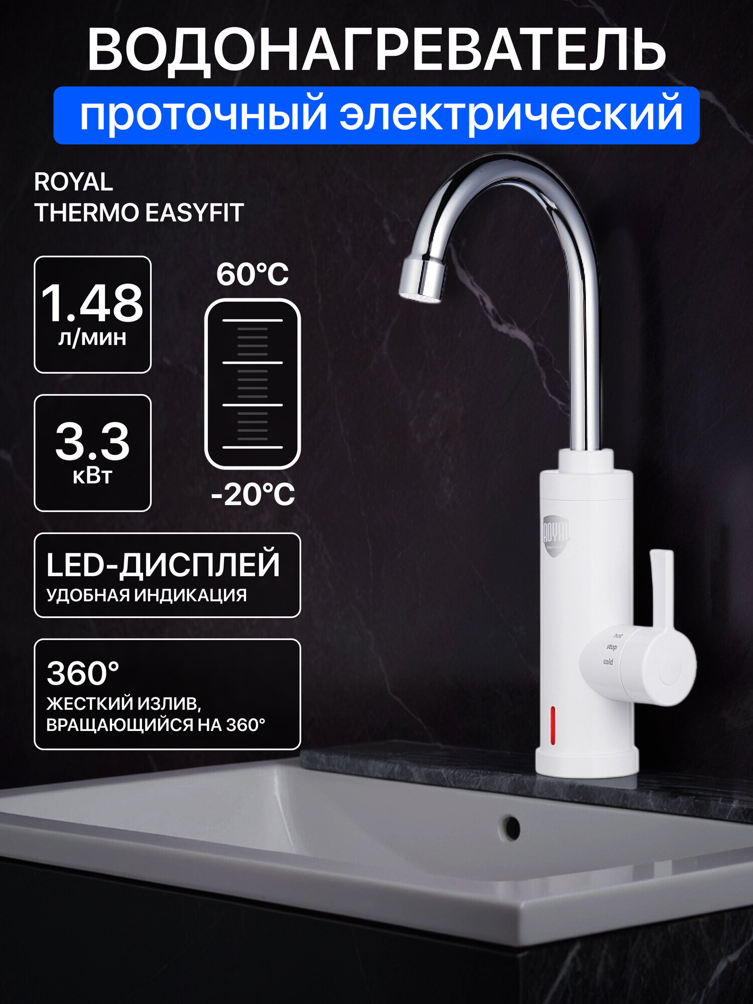 Водонагреватель Royal Thermo EasyFit HS-1599507, проточный, белый